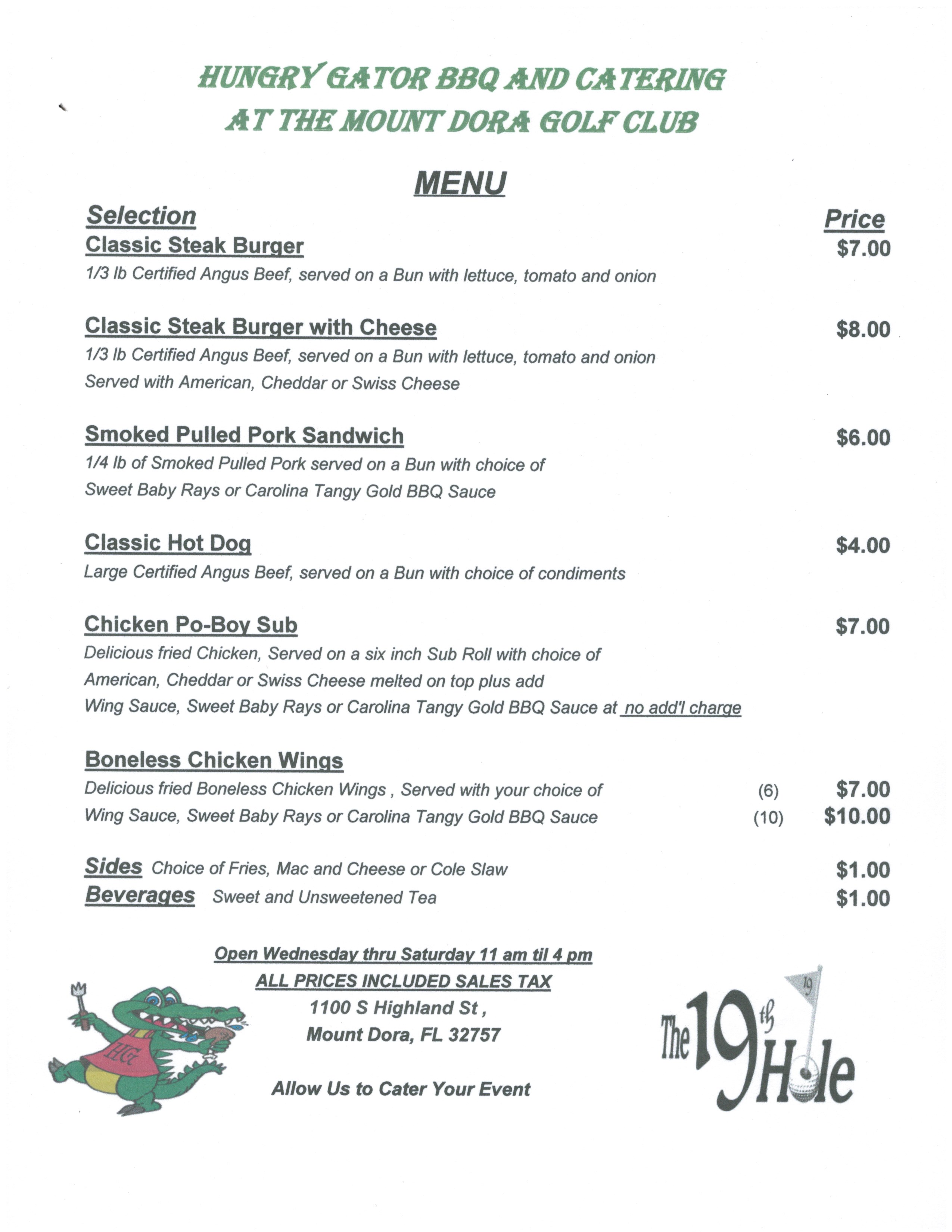 Grill Menu - Mount Dora Golf Club